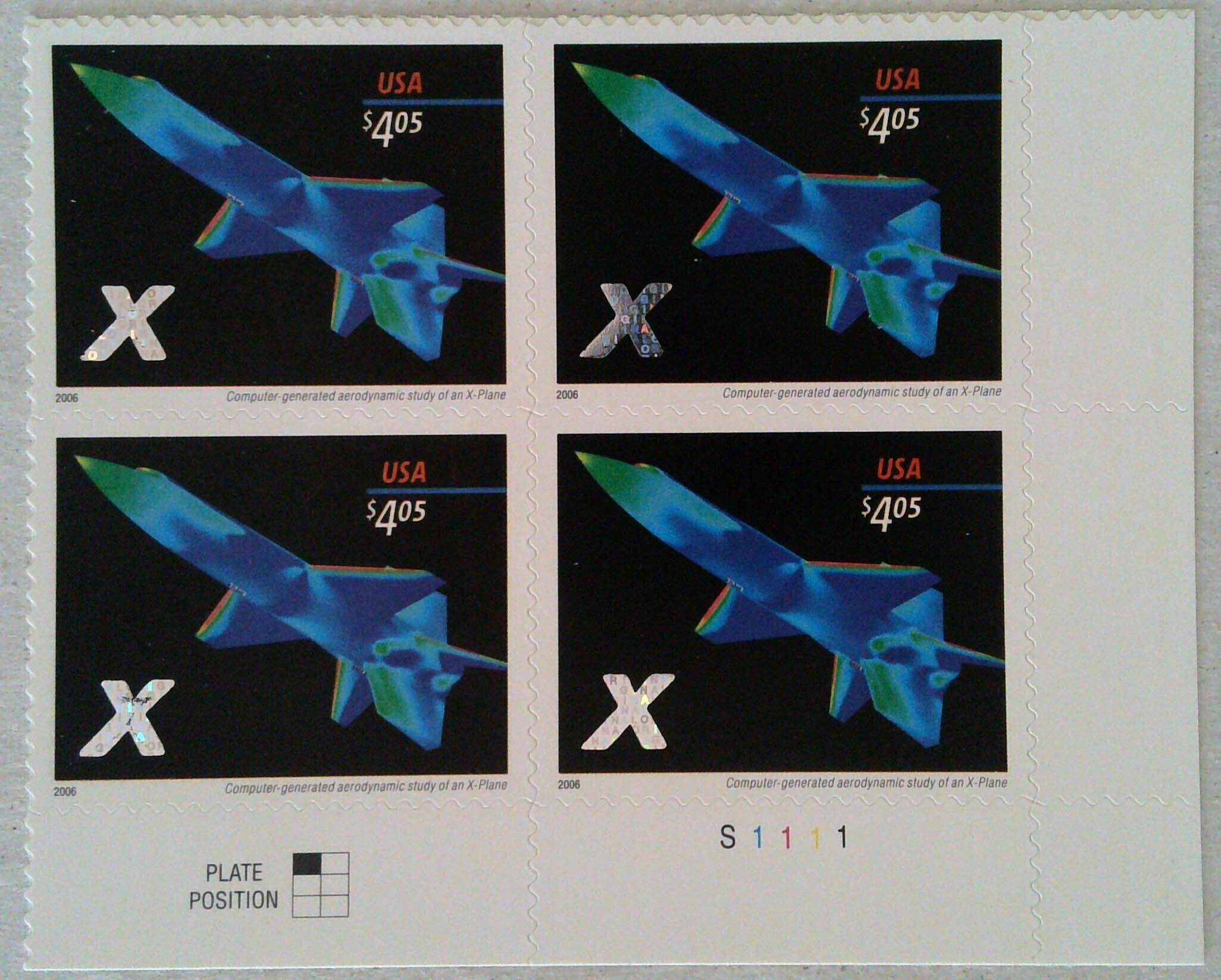 Scott#4018 - $4.05 Multicoloured - X Plane - P# block of 4 - Unused ...