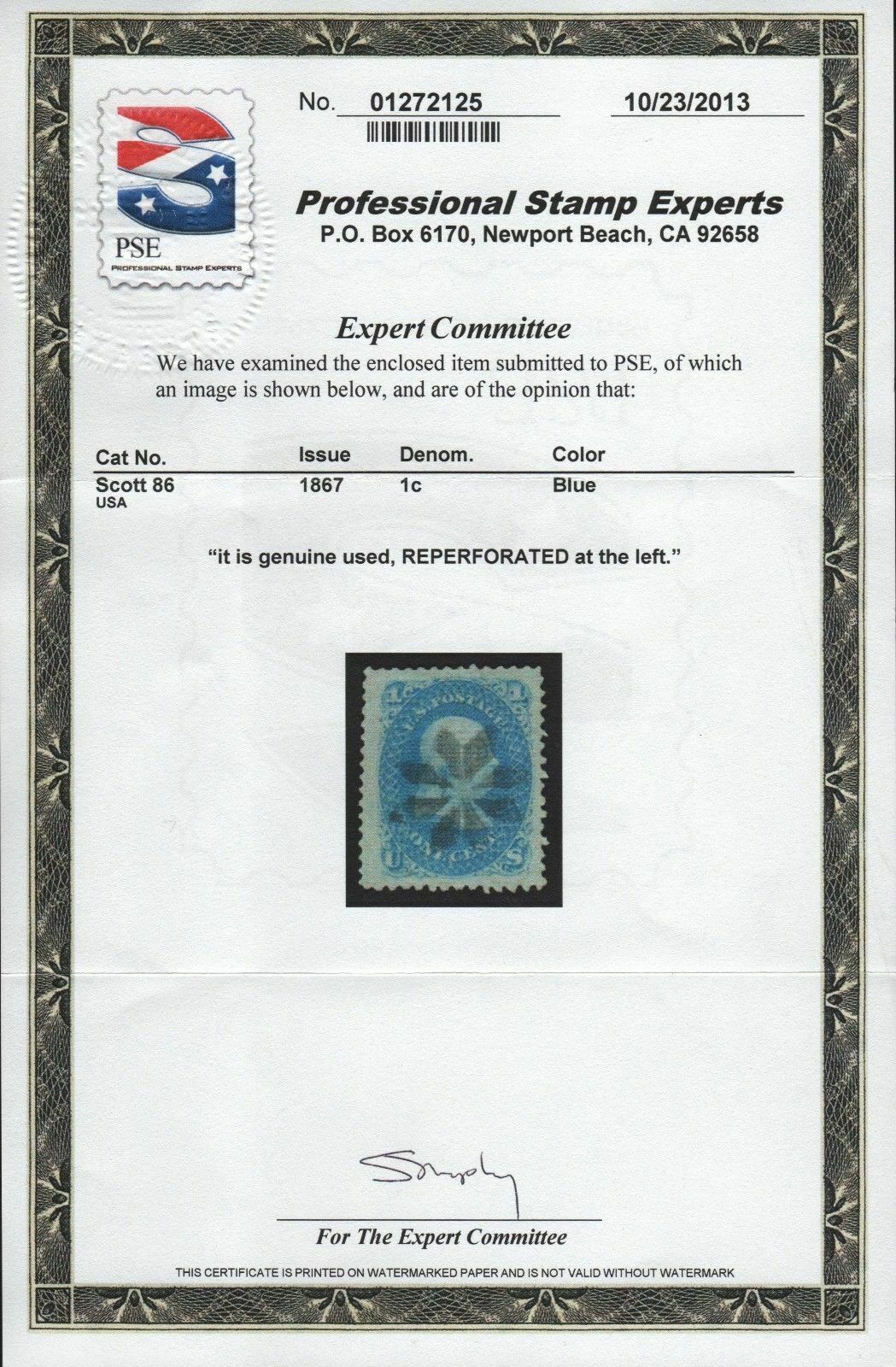 US SCOTT #86, Used-XF Large Margins PSE Cert SCV $425 (DFP 4/2/20 ...