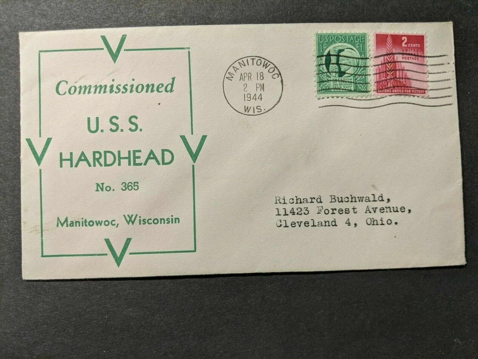 Submarine USS HARDHEAD SS-365 Naval Cover 1944 DUSOLD WWII COMMISSIONED ...