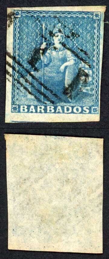 Barbados SG9 1d Pale Blue white paper 4 margins Cat 70 pounds ...