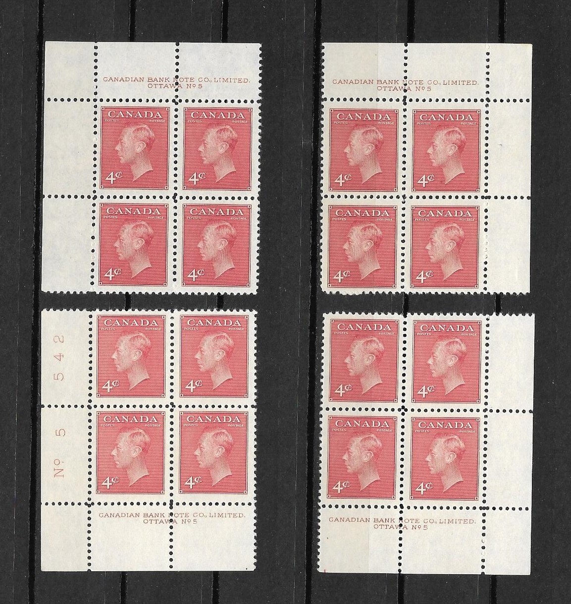 Canada-1949, Sc#287, Pl:5, Mnh, Matched SET.King George VI With "Postes ...