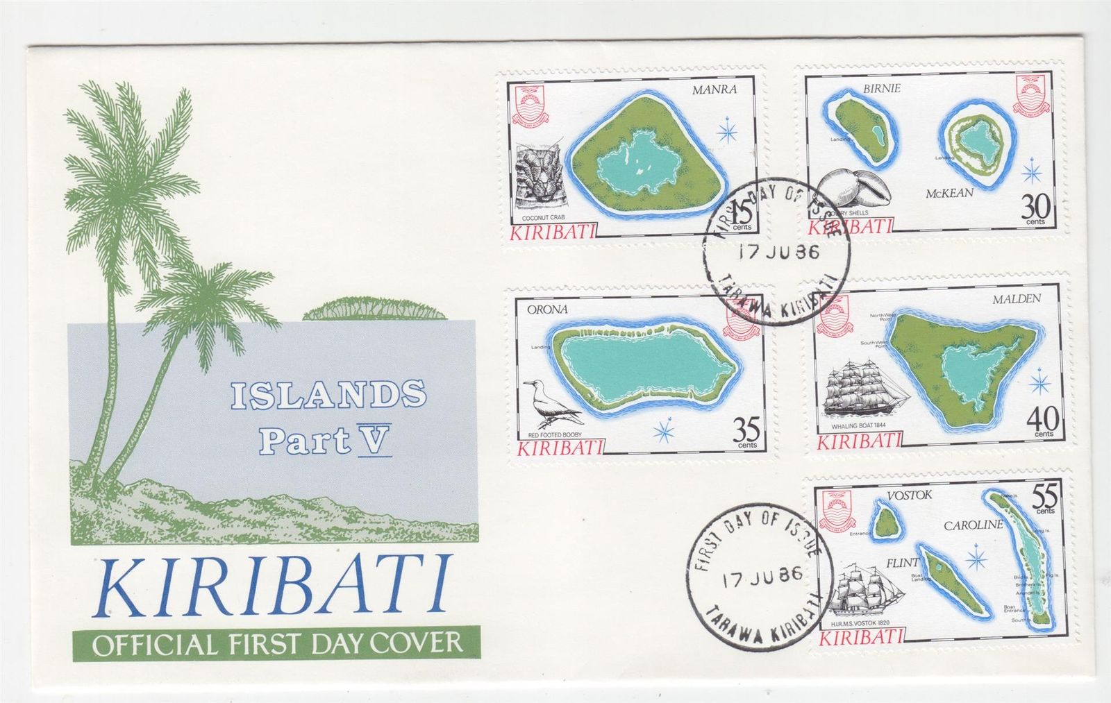 KIRIBATI, 1986 Island Maps set of 5 on unaddressed fdc. | Australia ...