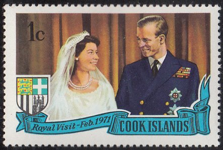 Cook Islands 1971 MH Sc #297 1c QEII, Prince Philip Royal Visit Prince ...