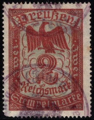 Vintage Germany Revenue Prussia 2 Reichsmarks Duty Stamp Used | Europe ...