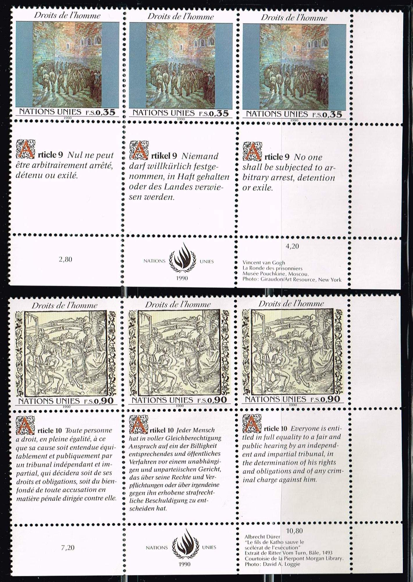 UN Geneva 1990,Sc.#193_4 MNH, Human Rights | Worldwide - United Nations ...