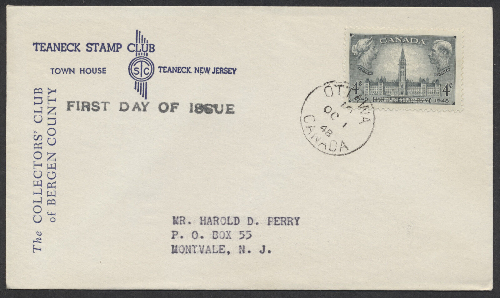 1948 #277 Responsible Gov't FDC Teaneck Stamp Club GP Cachet Ottawa ...