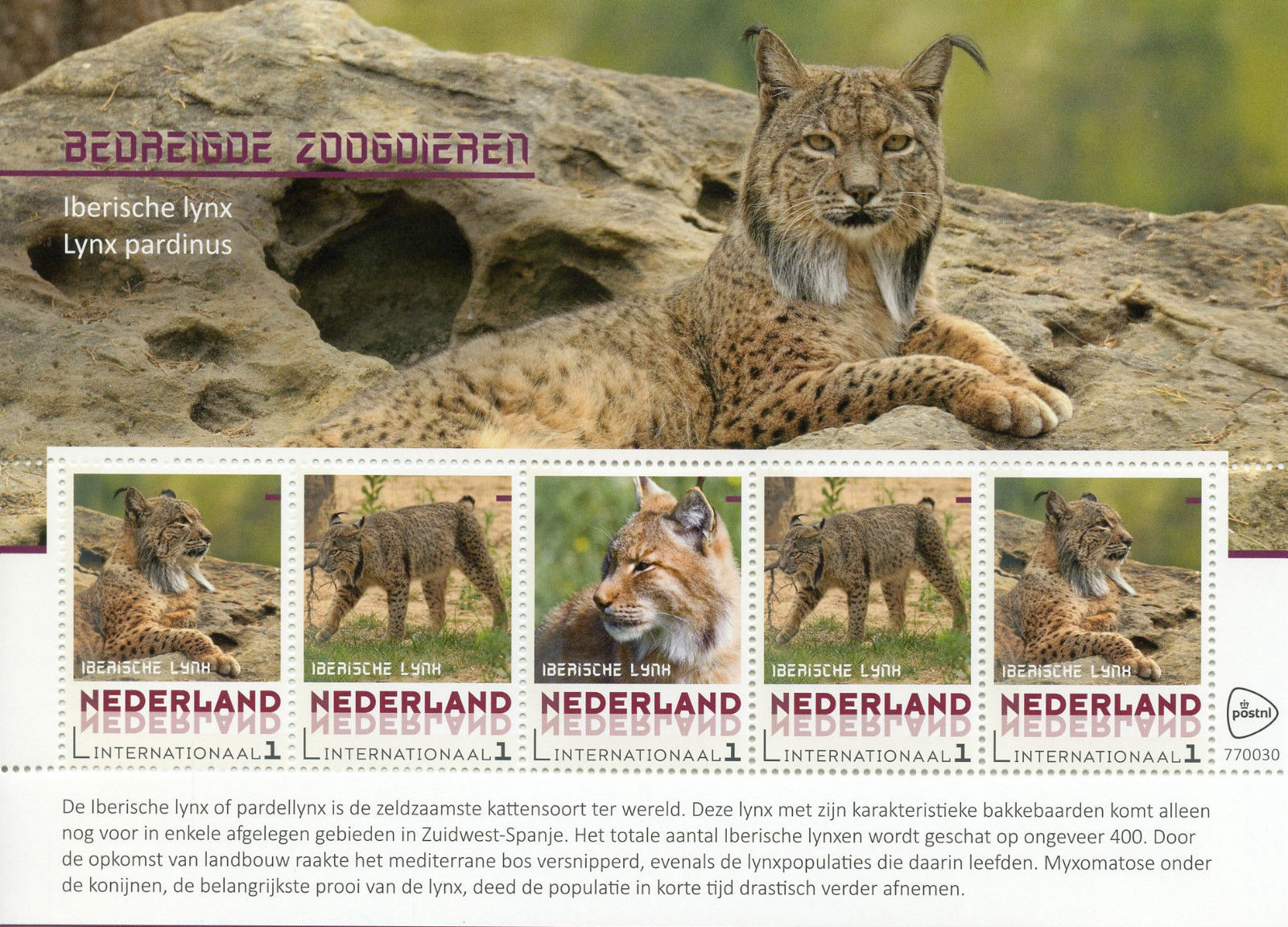 Netherlands 2017 MNH Endangered Mammals Iberian Lynx 5v M/S Wild ...