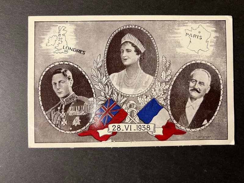 1938 France British Royalty Coronation Postcard Cover Paris to Brussels ...
