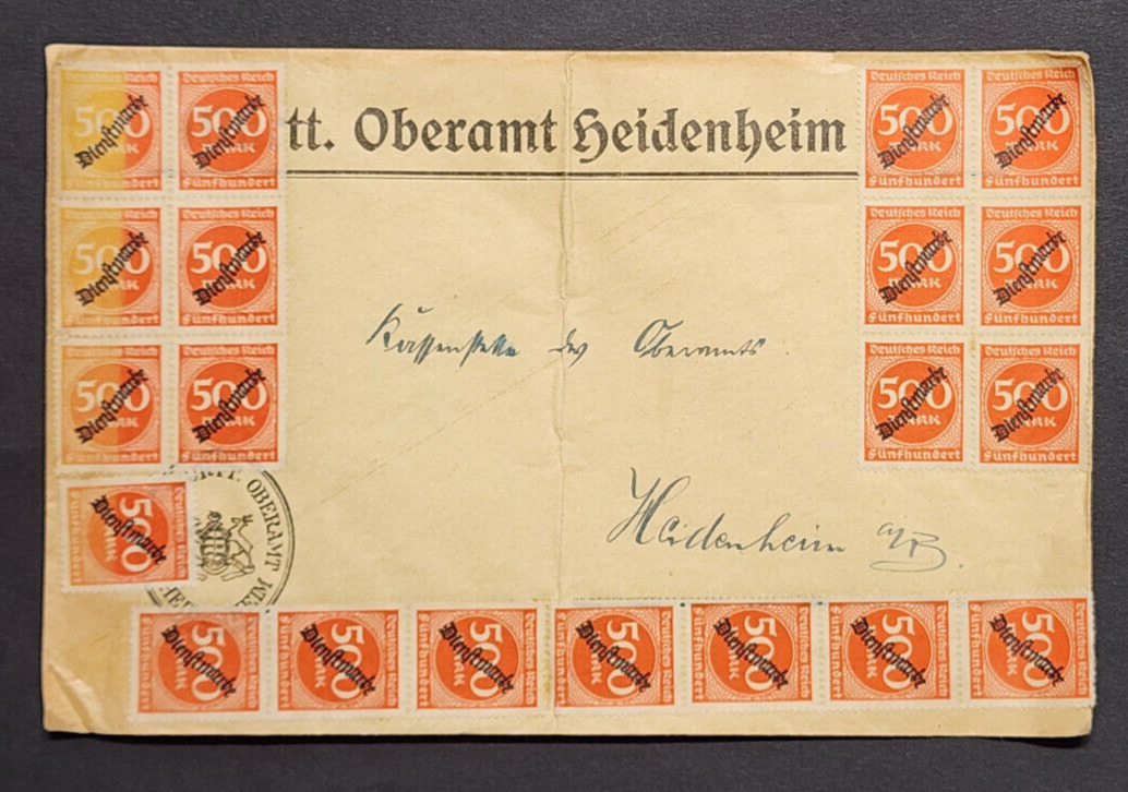 WW1 WWI Imperial German Germany inflation Postal cover envelope w 20 ...