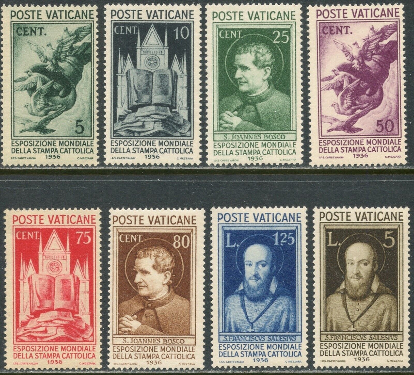VATICAN Sc#47-54 1936 Catholic Press Complete Set OG Mint Most NH ...