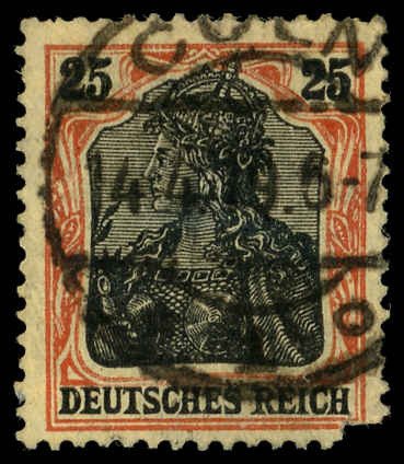 GERMANY Sc 70 USED - 1902 25p - Germania; DEUTSCHES REICH - torn corner ...