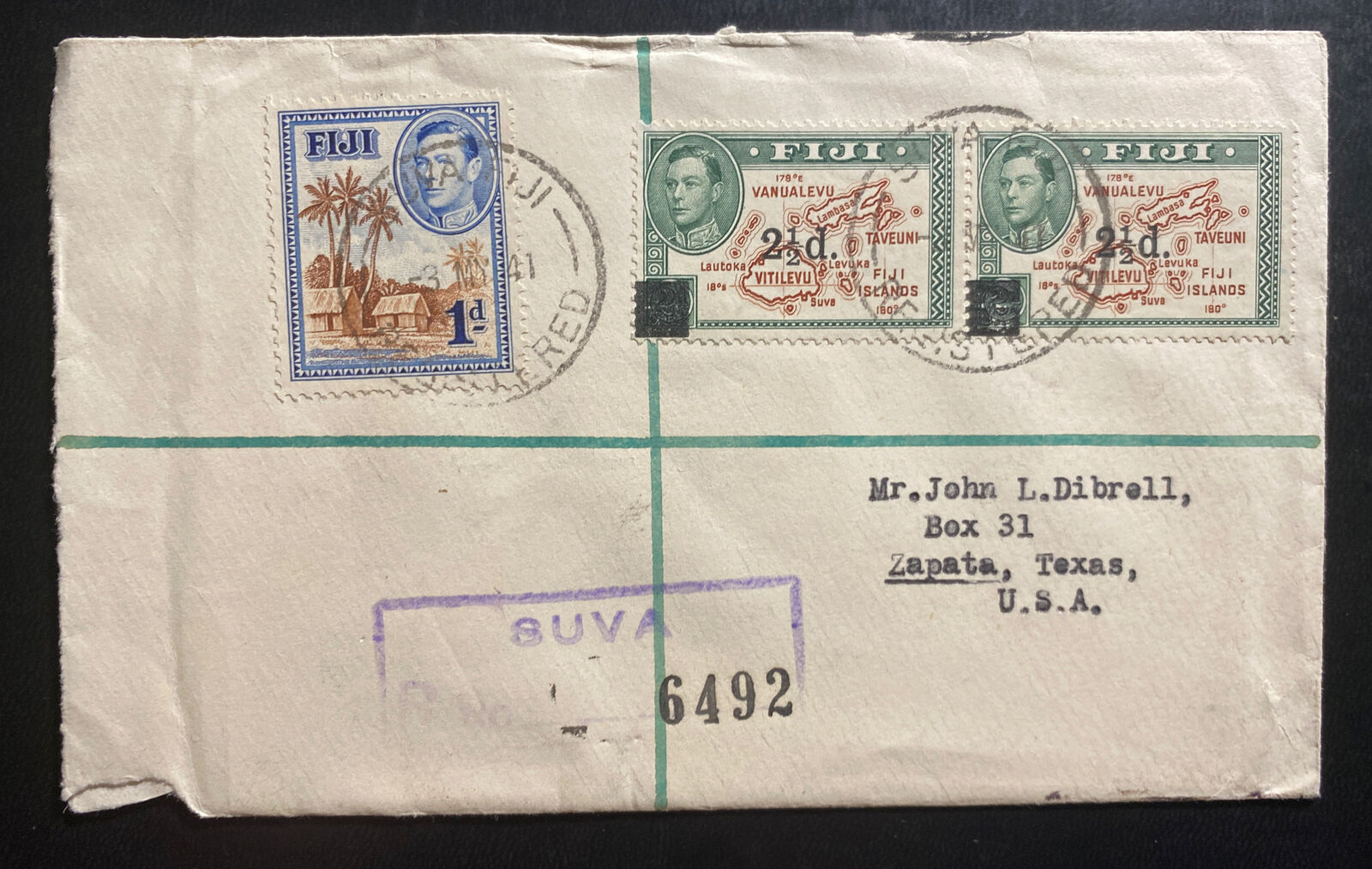 1941 Suva Fiji Registered Cover To Zapata TX USA | Australia & Oceania ...