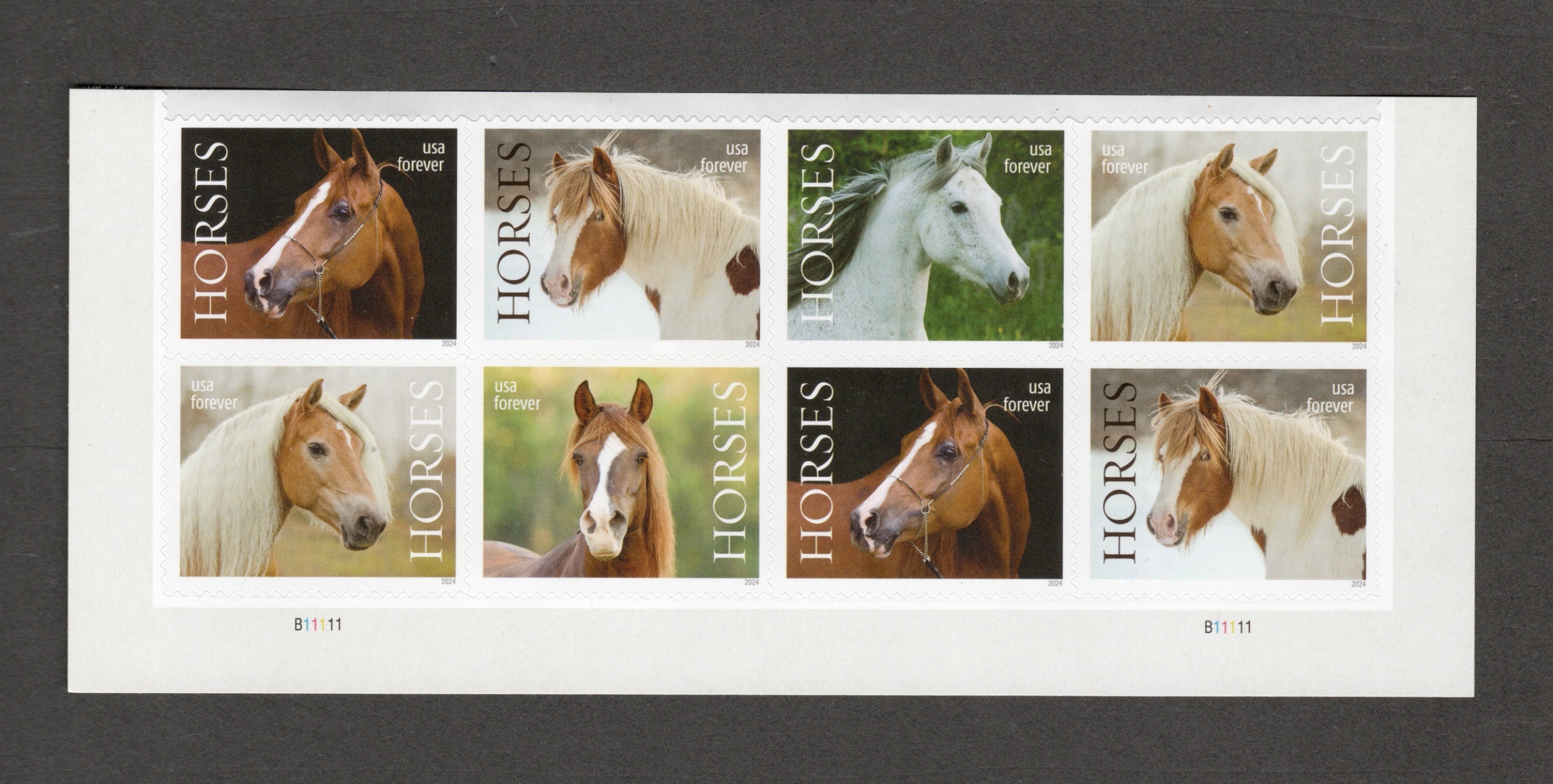 Scott # 5891-5895 Horses Plate Block # B11111 unused MNH Block of 8 ...