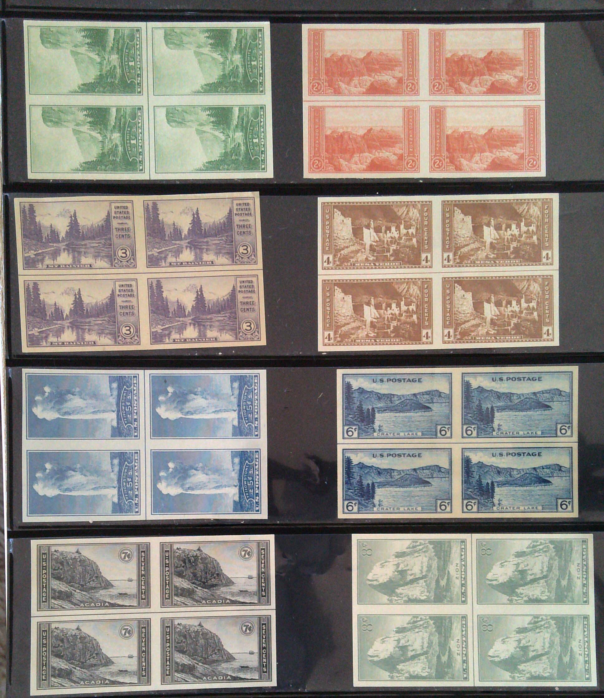 Scott #756-765 - National Parks Issue - Blk of 4 with horiz. line ...