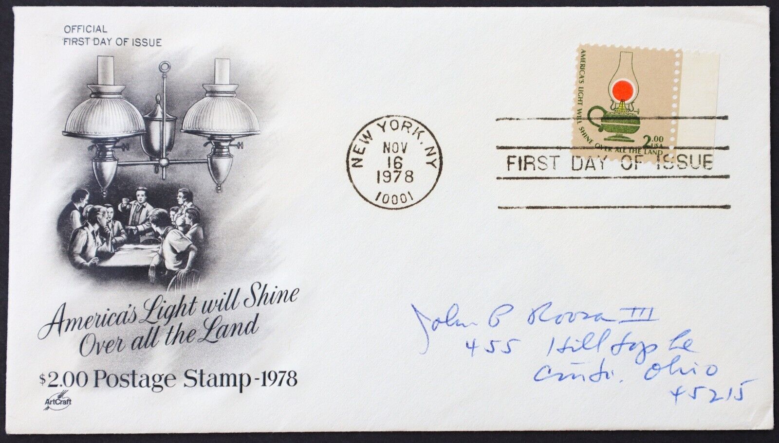 U.S. Used #1611 $2 Americana Kerosene Lamp. ArtCraft First Day Cover ...