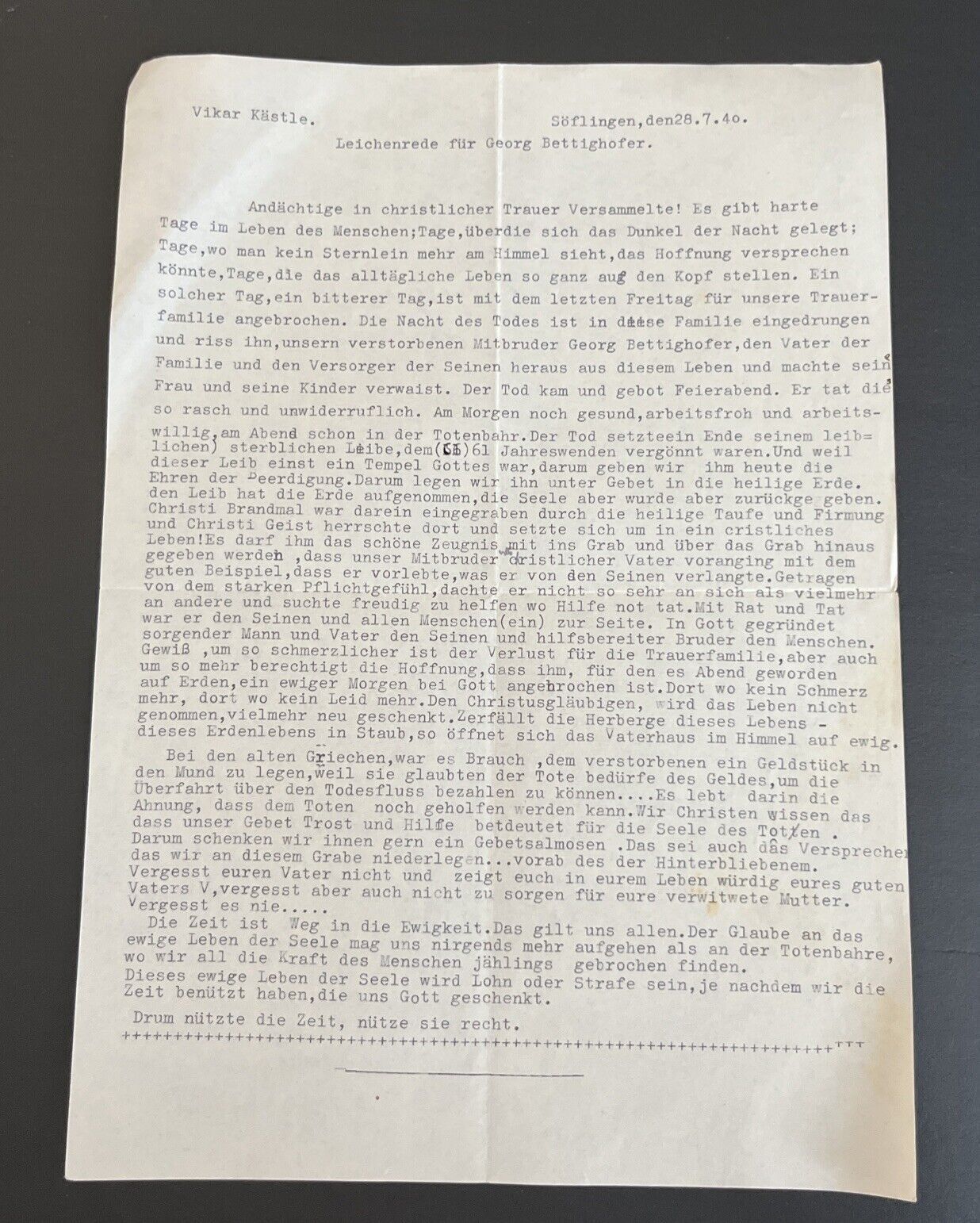 WW2 WWII German Third Reich Military War Soldier’s Funeral Document ...