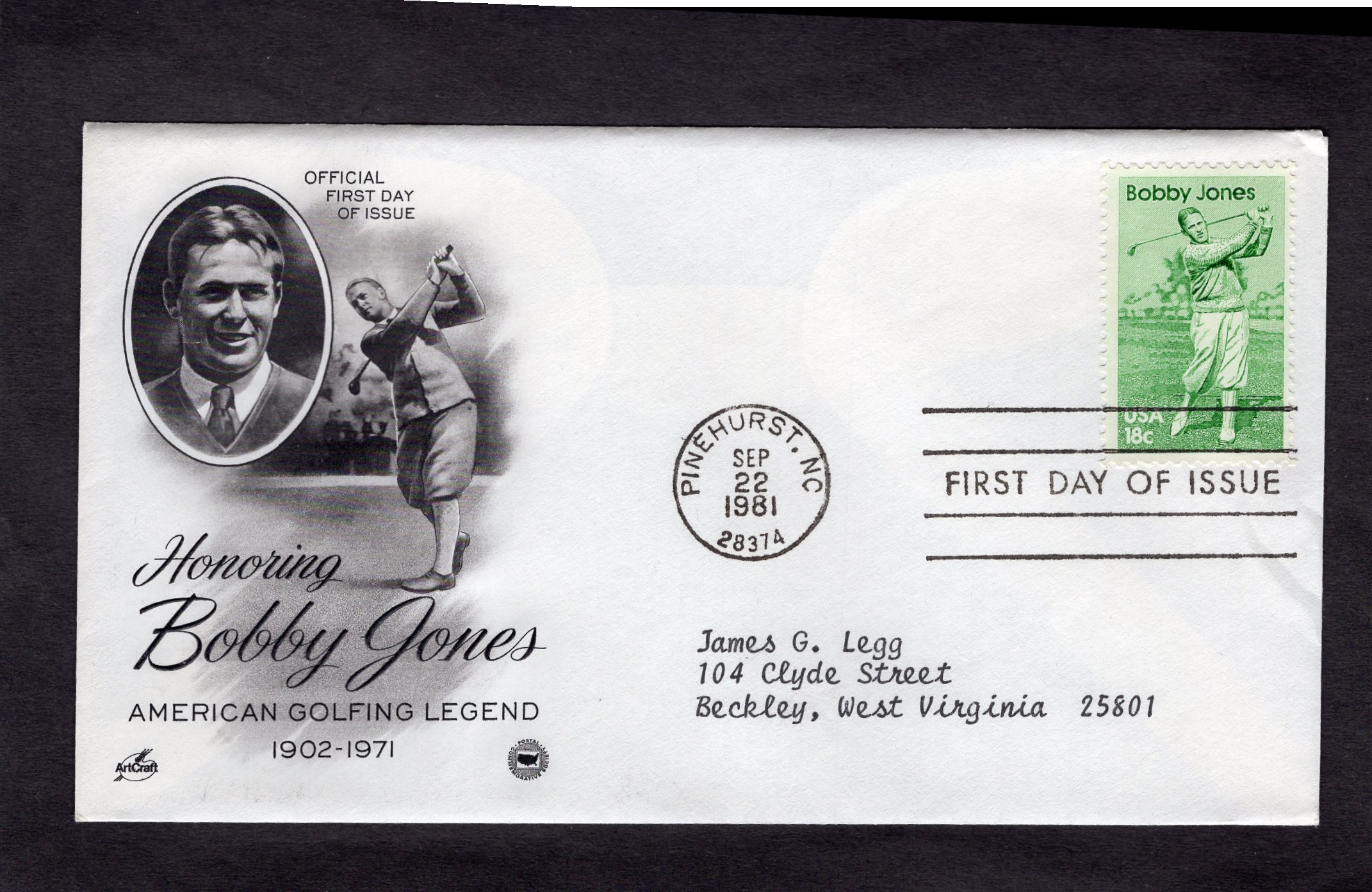 1933 Bobby Jones, FDC ArtCraft/PCS addressed | United States, Stamp ...