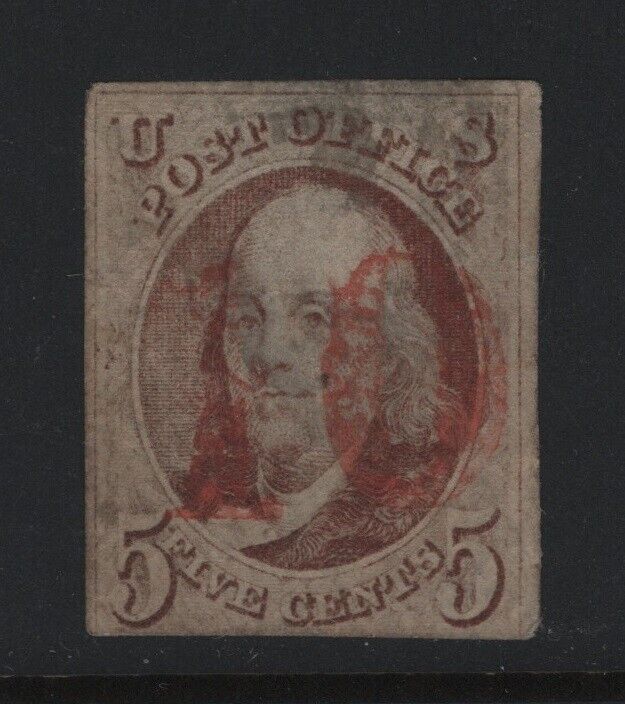 1 F-VF used neat red " 10 " cancel , thin , nice color cv $ 525 ! see ...