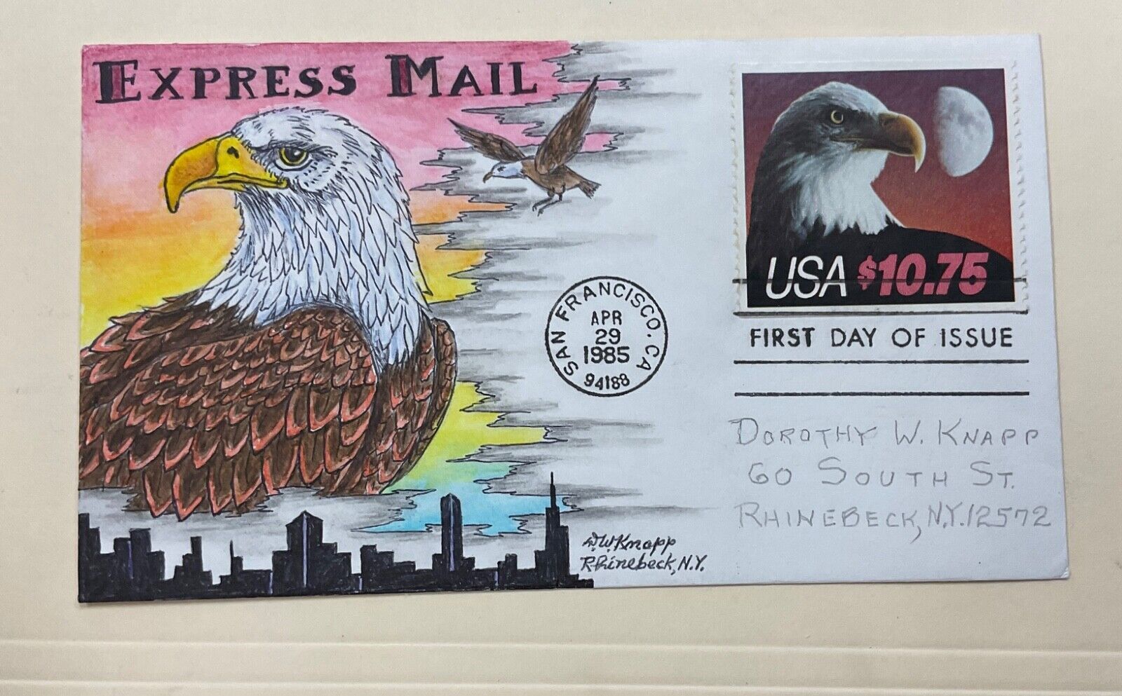 2122 Express Mail First Day Issue Hand Painted By Dorothy Knapp 1985 #2 ...