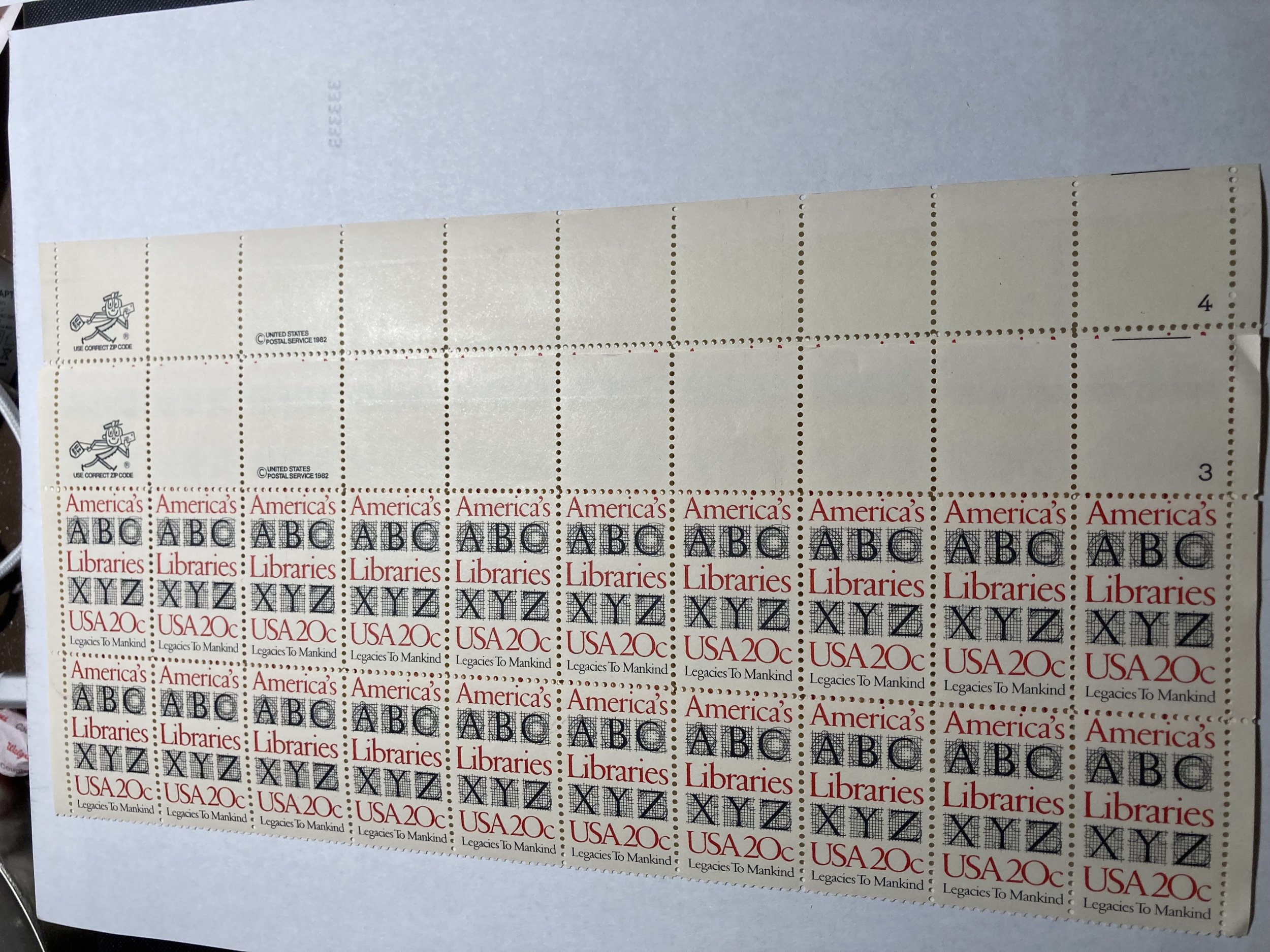Scott 2015 Library from UR sheet top 2 rows 16 stamps plate # (2) M NH ...
