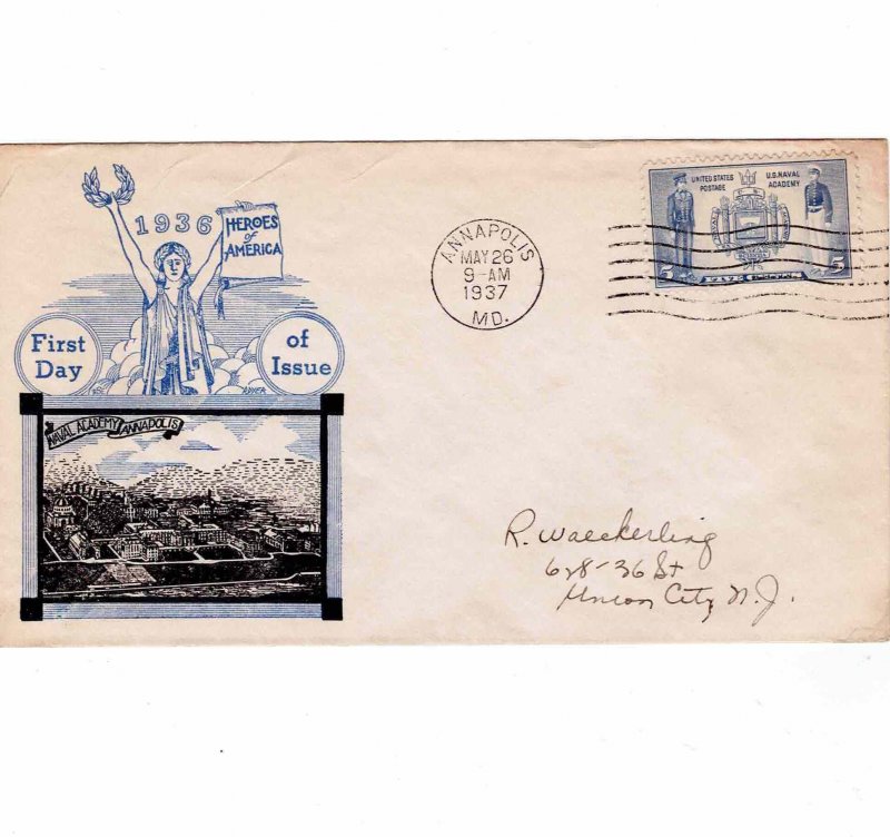 USA 1937 FDC Sc 794 Naval Academy Annapolis United States First Day ...