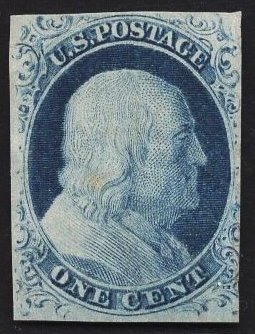 US Stamp #9 1c Blue Franklin Type IV MINT NO GUM SCV $240 | United ...