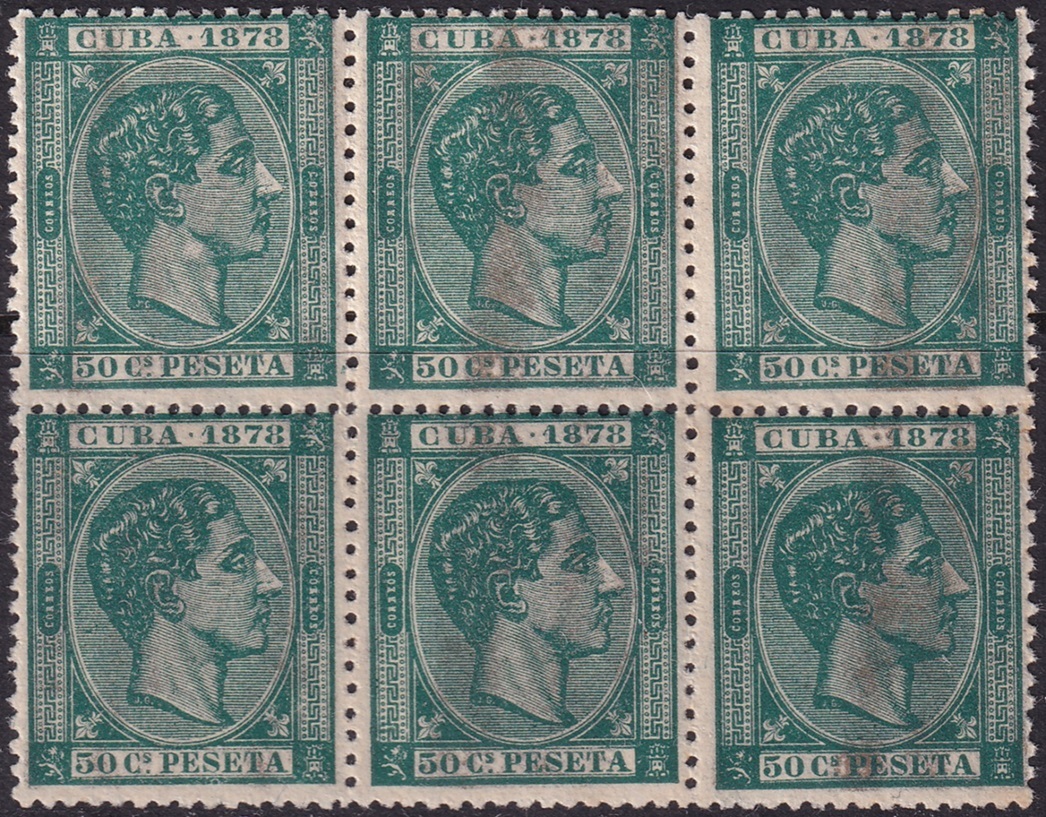 Cuba 1878 Sc 80 block of 6 MNH** streaky gum | Caribbean - Cuba ...