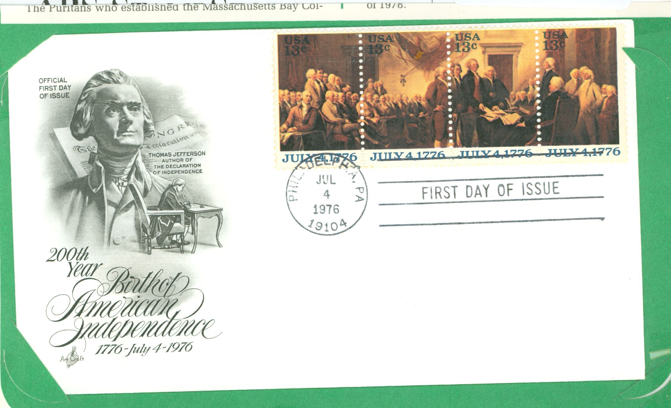 US 1694a 1976 13c Declaration of Independence, Set of 4 stamps on ...