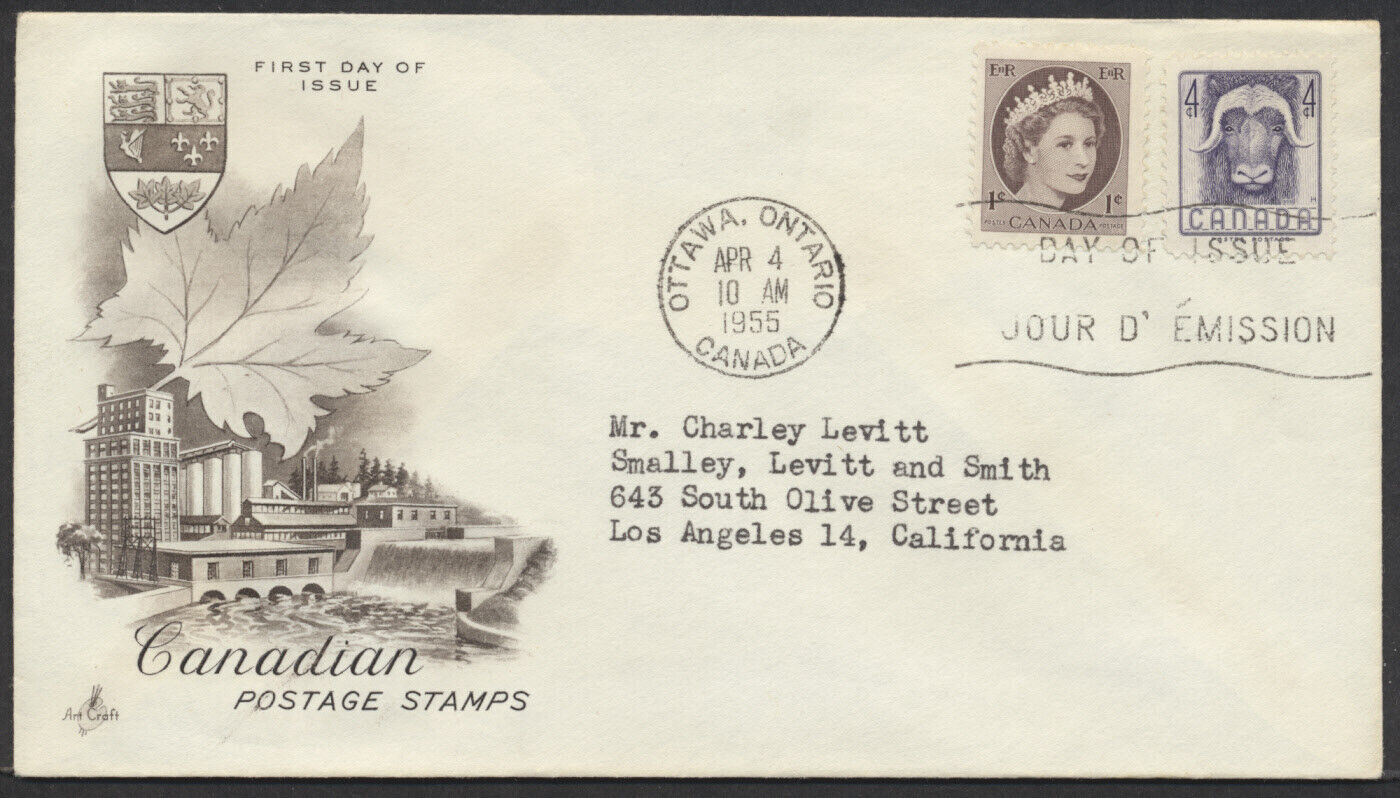 1955 Canada FDC #352 4c Musk Ox Wildlife Brown Art Craft GP Cachet ...