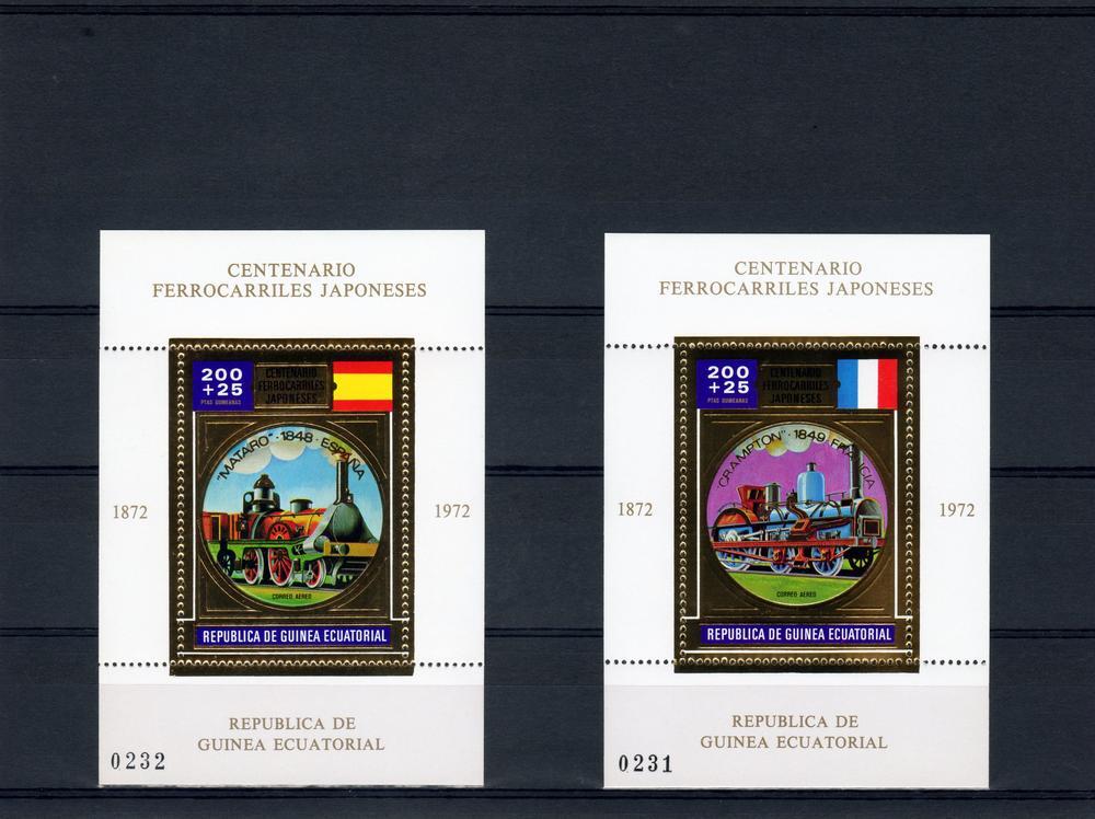 Equatorial Guinea 1972 Japanese Trains Gold Foil 6 S/S Perforated Mi#33 ...