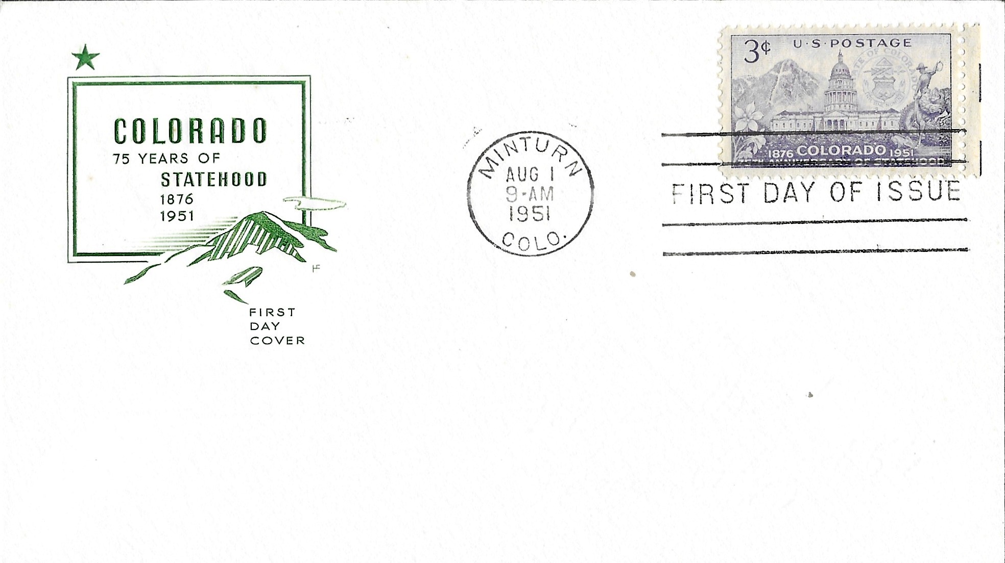 1951 FDC, #1001, 3c Colorado Statehood, House of Farnam | United States ...