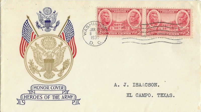 1937 FDC, #786, 2c Army Heroes, Plimpton, pair | United States, General ...