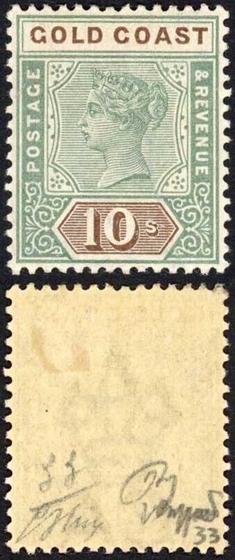 Gold Coast SG34 10/- Green and Brown M/M Cat 250 pounds | Africa ...
