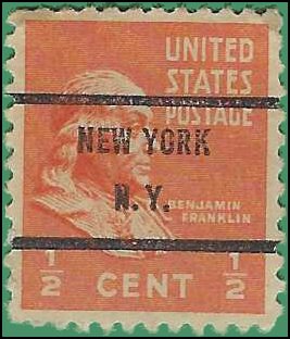 #803 1/2c Presidential Issue Benjamin Franklin 1938 Used Precancel New ...