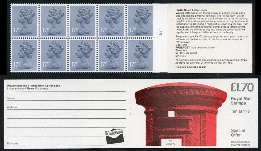 DB8(29)A 1985 1.70 Pillar Box - Write Now Letter Pack Right Margin Cyl ...