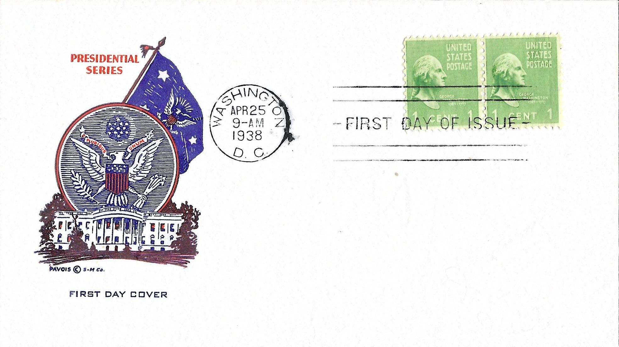 1938 Prexie FDC, #804, 1c George Washington, Pavois, pair | United ...