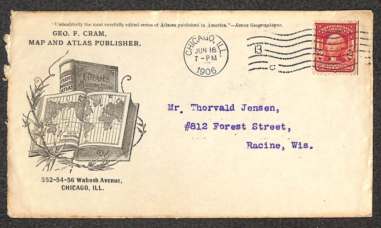 USA 319 Stamp Cram MAP & Atlas Publisher Chicago Illinois Advertising ...