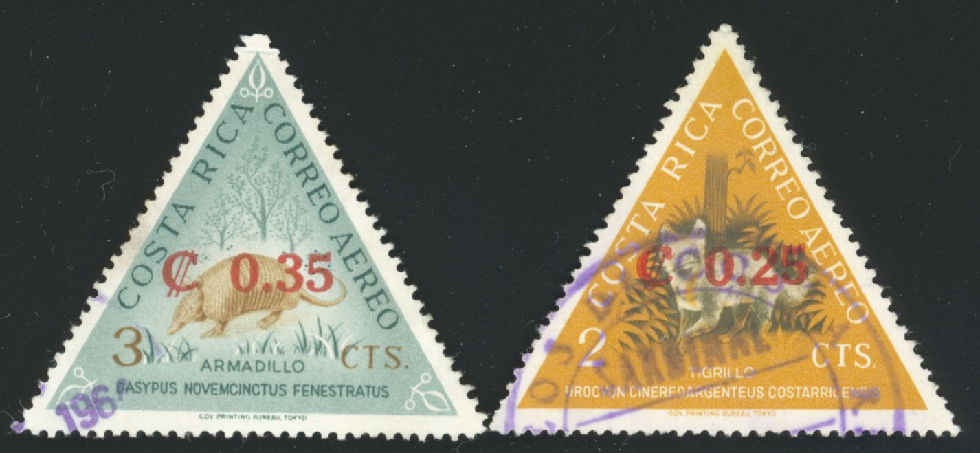 COSTA RICA Sc C368-69 VF/USED - 1963 2c & 3c Animals, Surch in Red ...