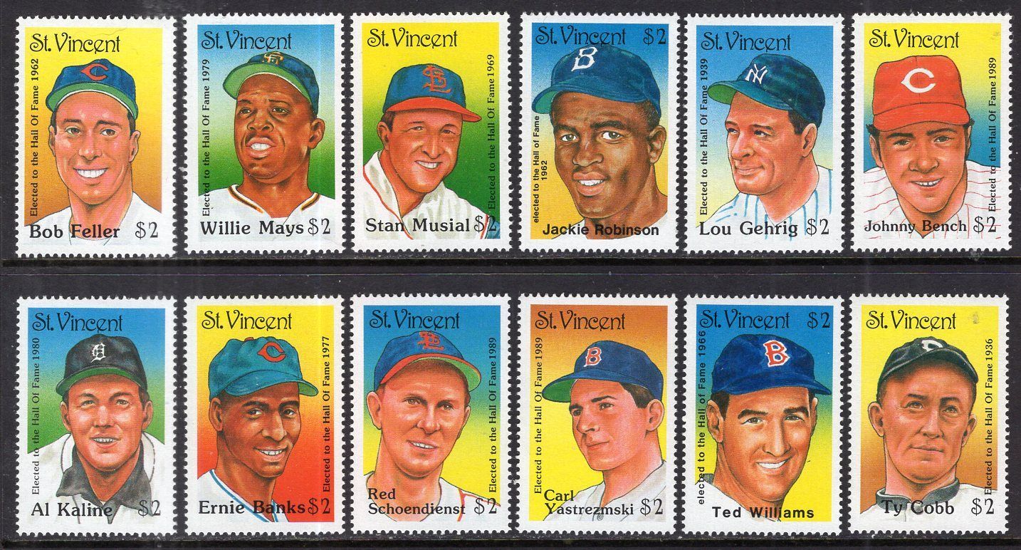 St. Vincent MNH 1211-22 Major League Baseball Hall Of Fame 1989 ...