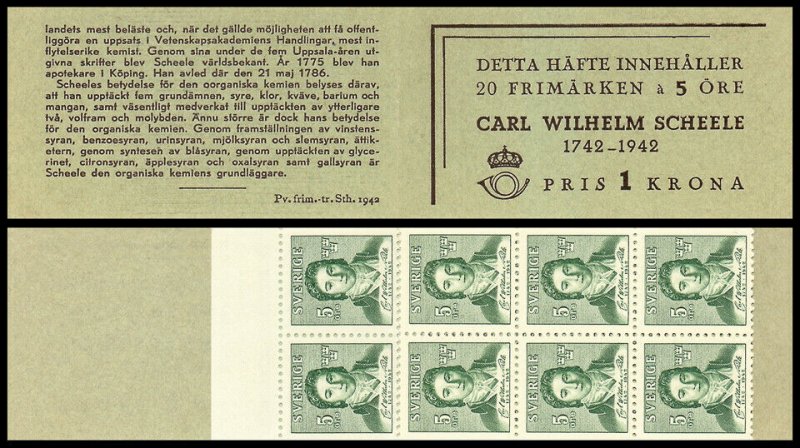 H64 Sweden 1941 Scott #335 a MNH stamp booklet C.W. Scheele Schweden ...