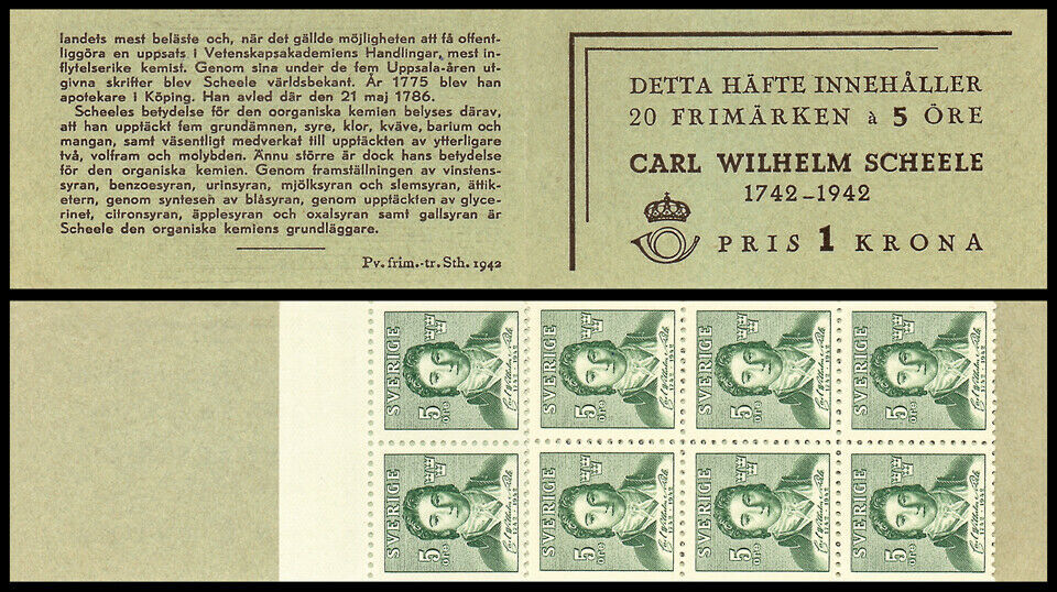H64 Sweden 1941 Scott #335 a MNH stamp booklet C.W. Scheele Schweden ...