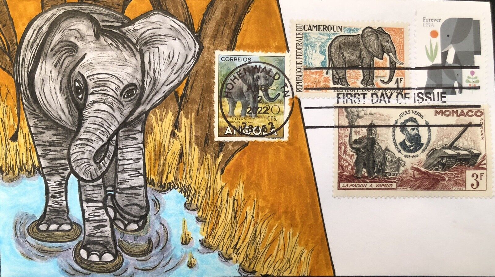 2022 Elephants FDC HAND DRAWN CACHET US Monaco Angola Cameroun | United ...