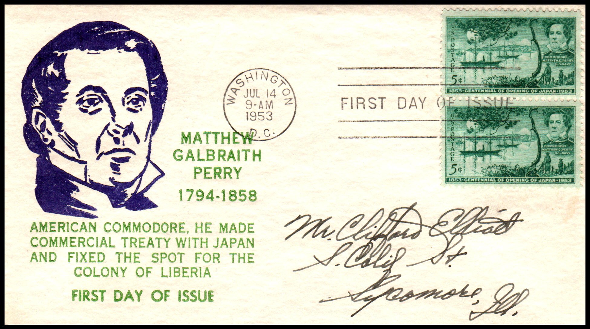 US 1021 Commodore Perry Sanders Pen FDC | United States, General Issue ...