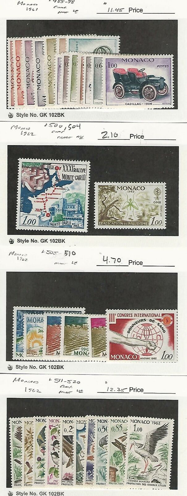 Monaco Postage Stamp, #485-98, 500, 504, 505-20 Mint LH, 1961-62, DKZ ...