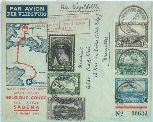 89692-BELGIAN Congo-Postal History-FIRST FLIGHT cover MULLER # 179 1935 ...
