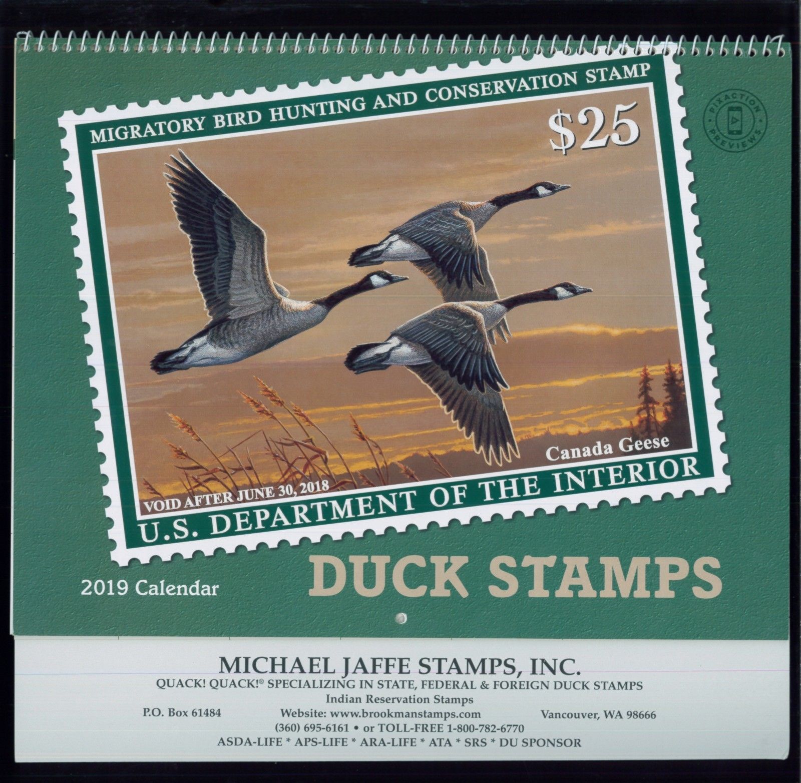 New 2019 Duck Stamp Calendar Federal Migratory Bird Hunting ...