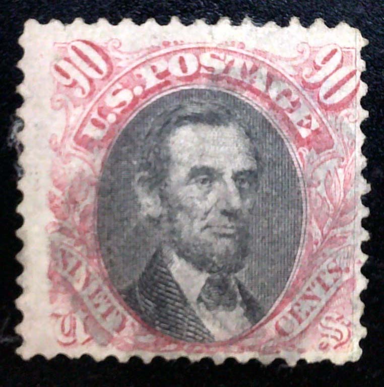 US Scott #122 - F - Used - 90c Lincoln - Carmine & Black - Perf Tear ...