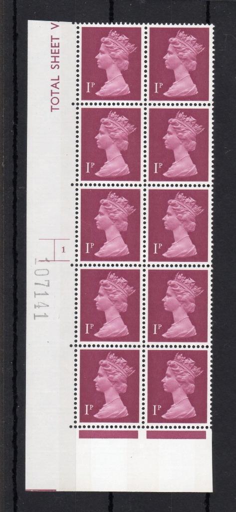 1p FCP/PVA Machin Unmounted Mint Cylinder 1 Pl2, S2r Block Cat £20 ...