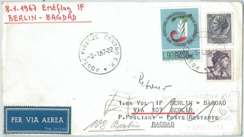 72138 - ITALY - Postal History - FIRST FLIGHT: BERLIN - BAGDAD 1967 ...