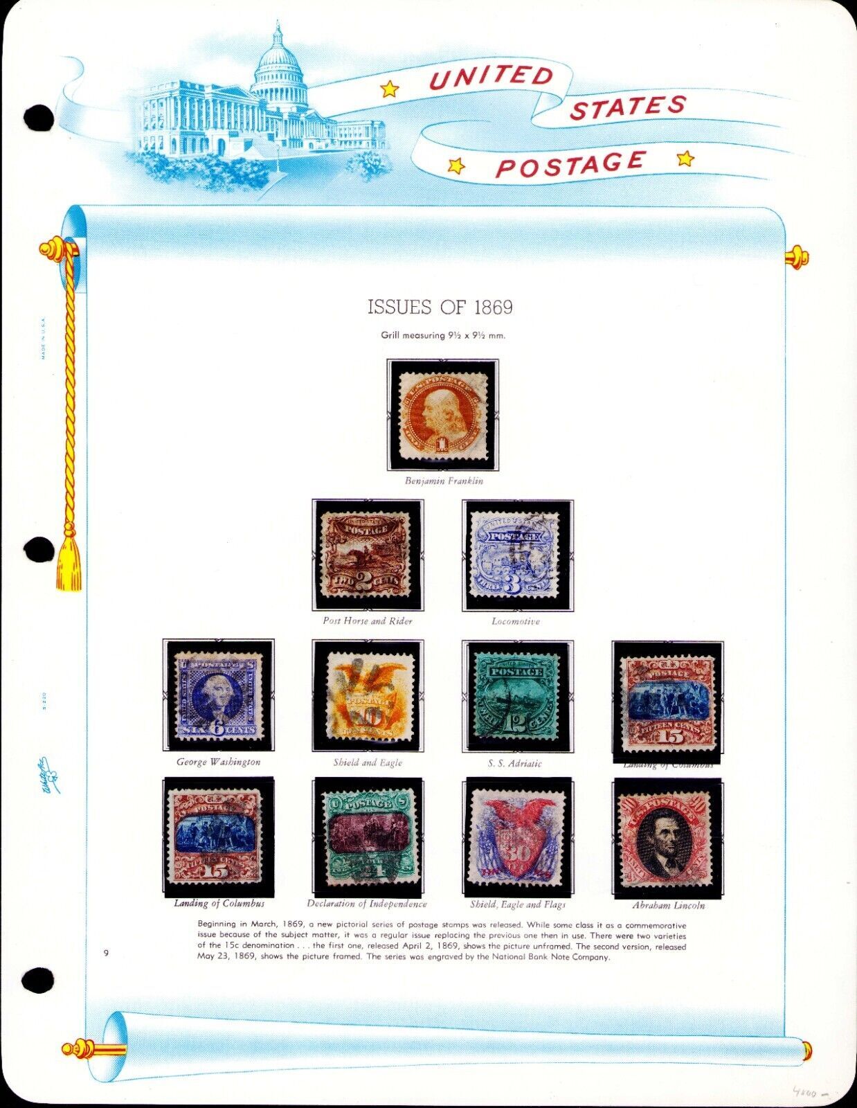 US STAMPS #112-122 Pictorial Set 1869 G Grill | United States, General ...